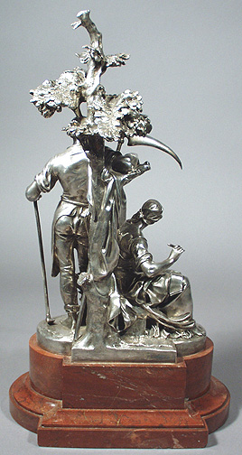 A Very Fine French 19th Century Silvered Bronze Sculpture of a Group of ...